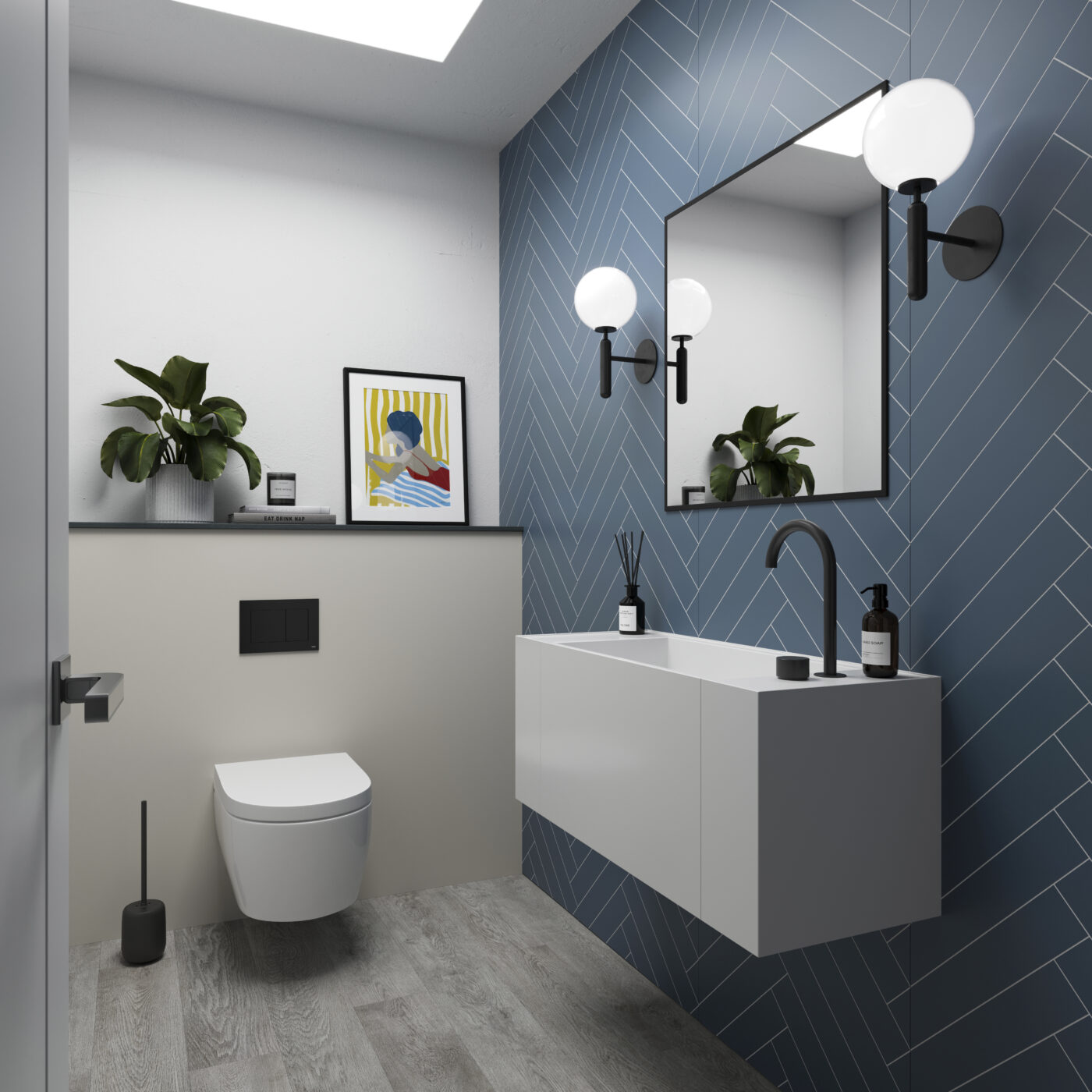Nordic Blue Herringbone Bathroom Wall Panels – Showerwall