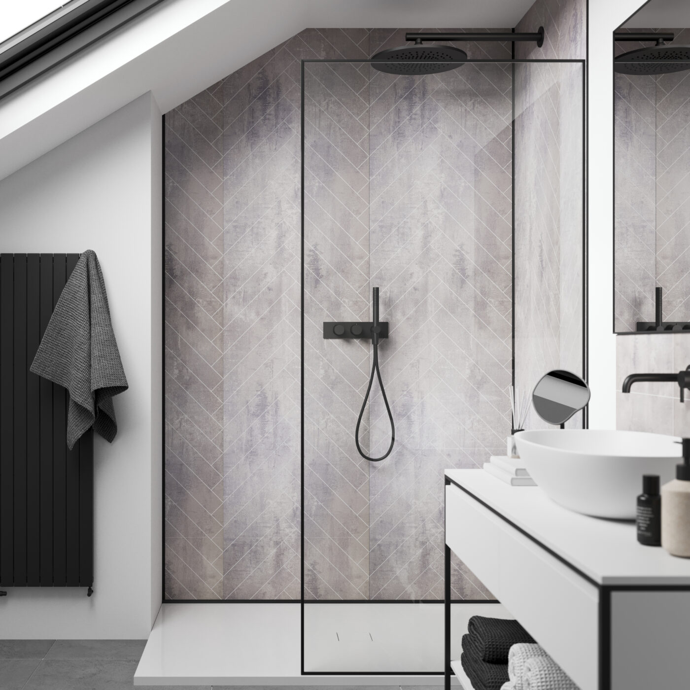 Cement Herringbone Bathroom Wall Panels – Showerwall